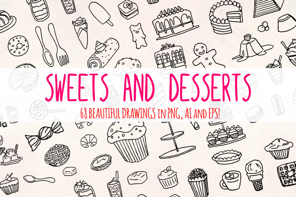 68 Sweets Desserts Graphic Sketches, an Illustration by Violet LeBeaux
