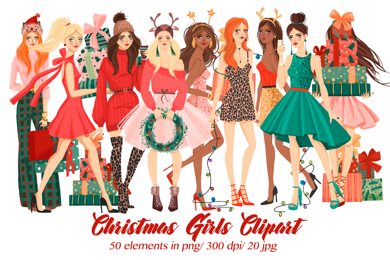 Christmas Girls Clipart, an Illustration by Miss Belle Ame