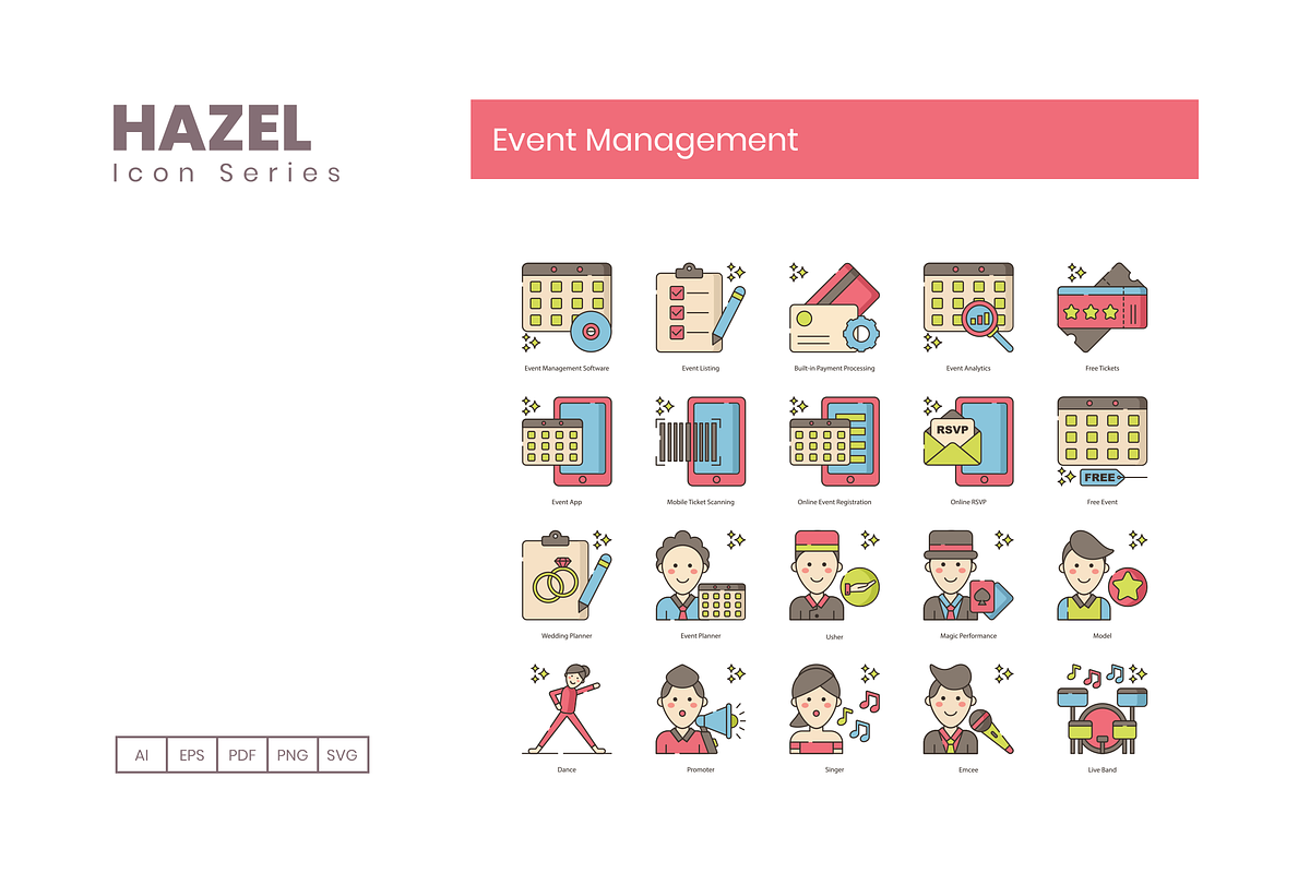 75 Event Management Icons - Hazel, an Outline Icon by Flat Icons ...