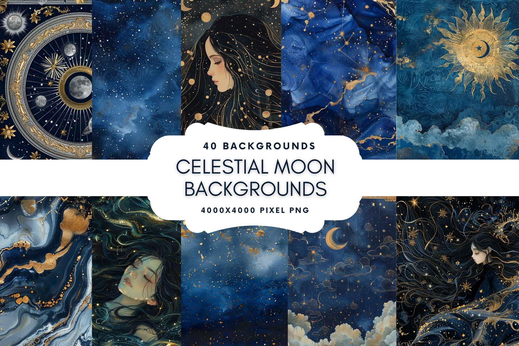Celestial Moon Zodiac Backgrounds, a Background Graphic by NadiaTheronArt