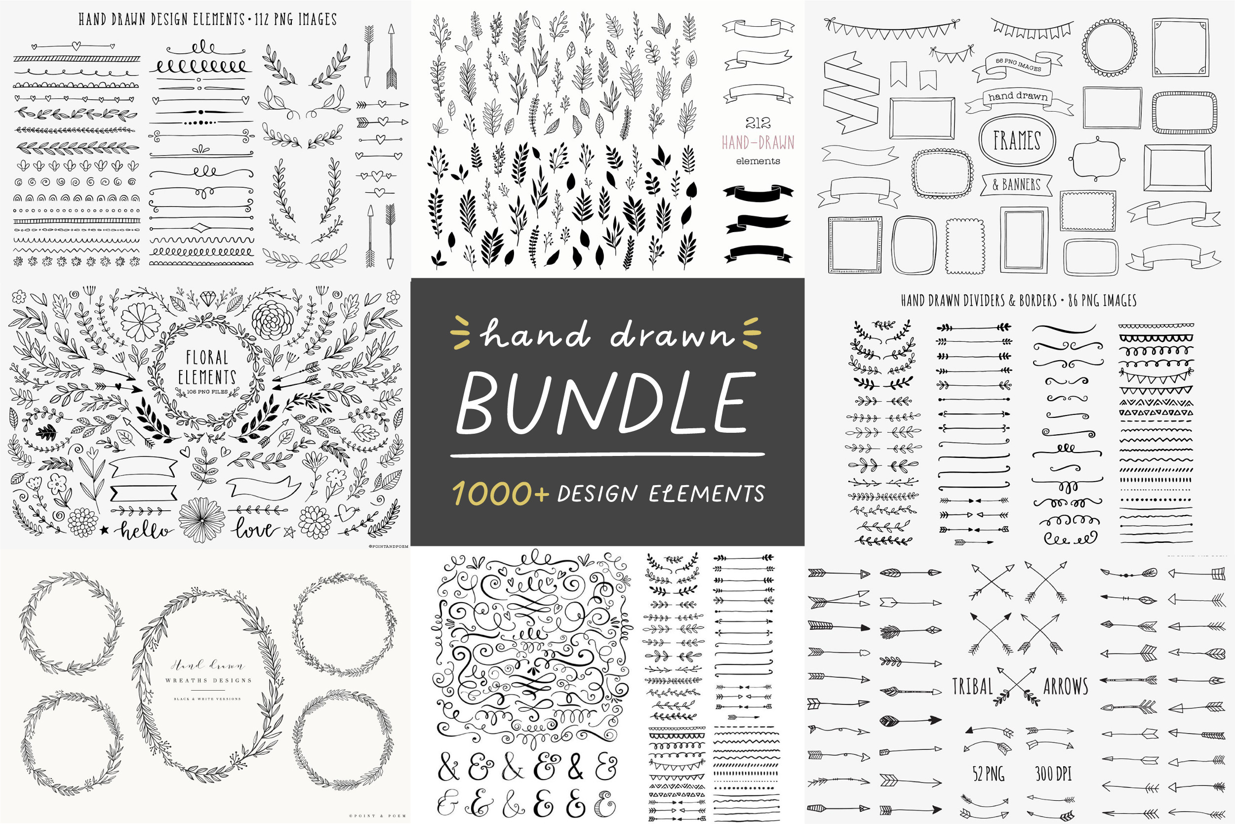 Hand Drawn Design Elements Bundle, a Decorative Illustration by Point ...