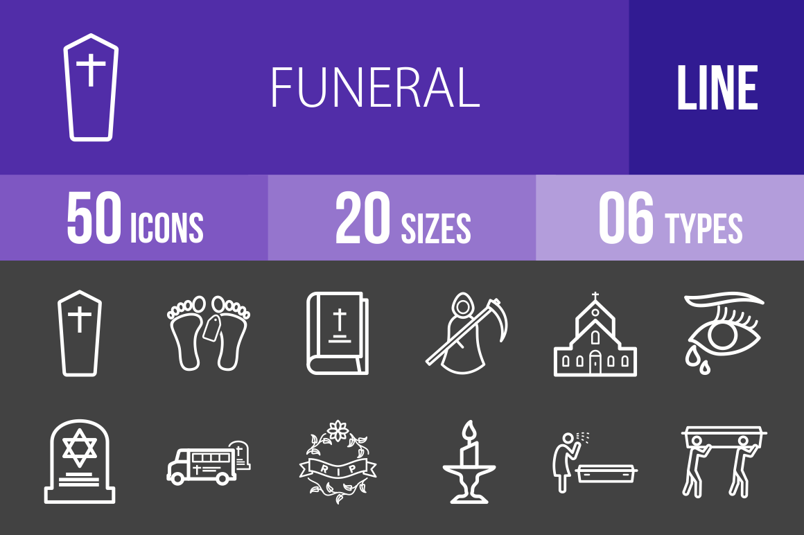 50 Funeral Line Inverted Icons, an Outline Icon by IconBunny
