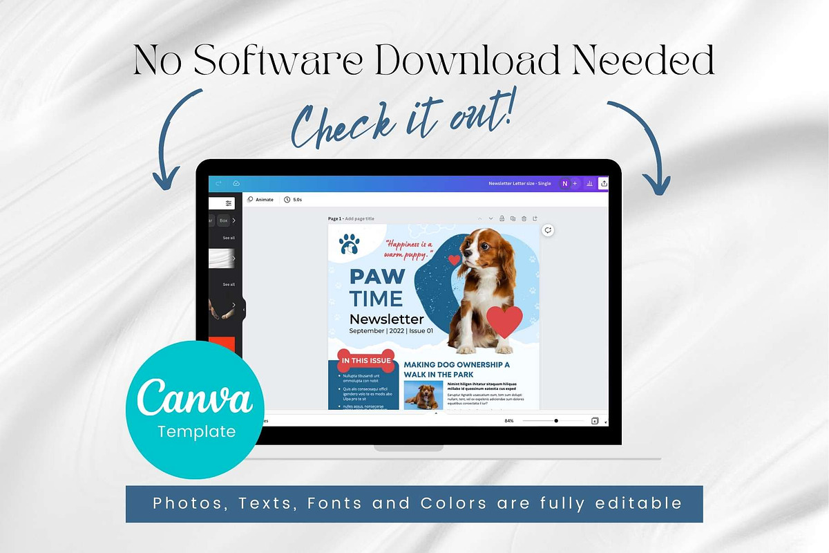 Canva newsletter template for pet dogs