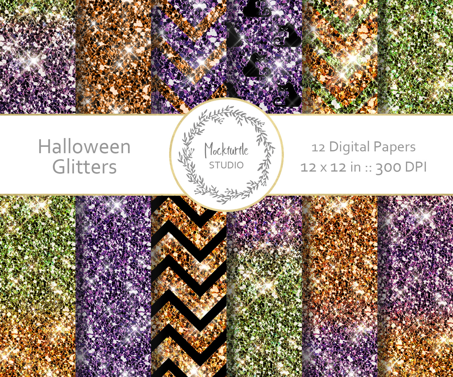 Halloween Glitter digital paper, a Texture Graphic by MockTurtleStudio