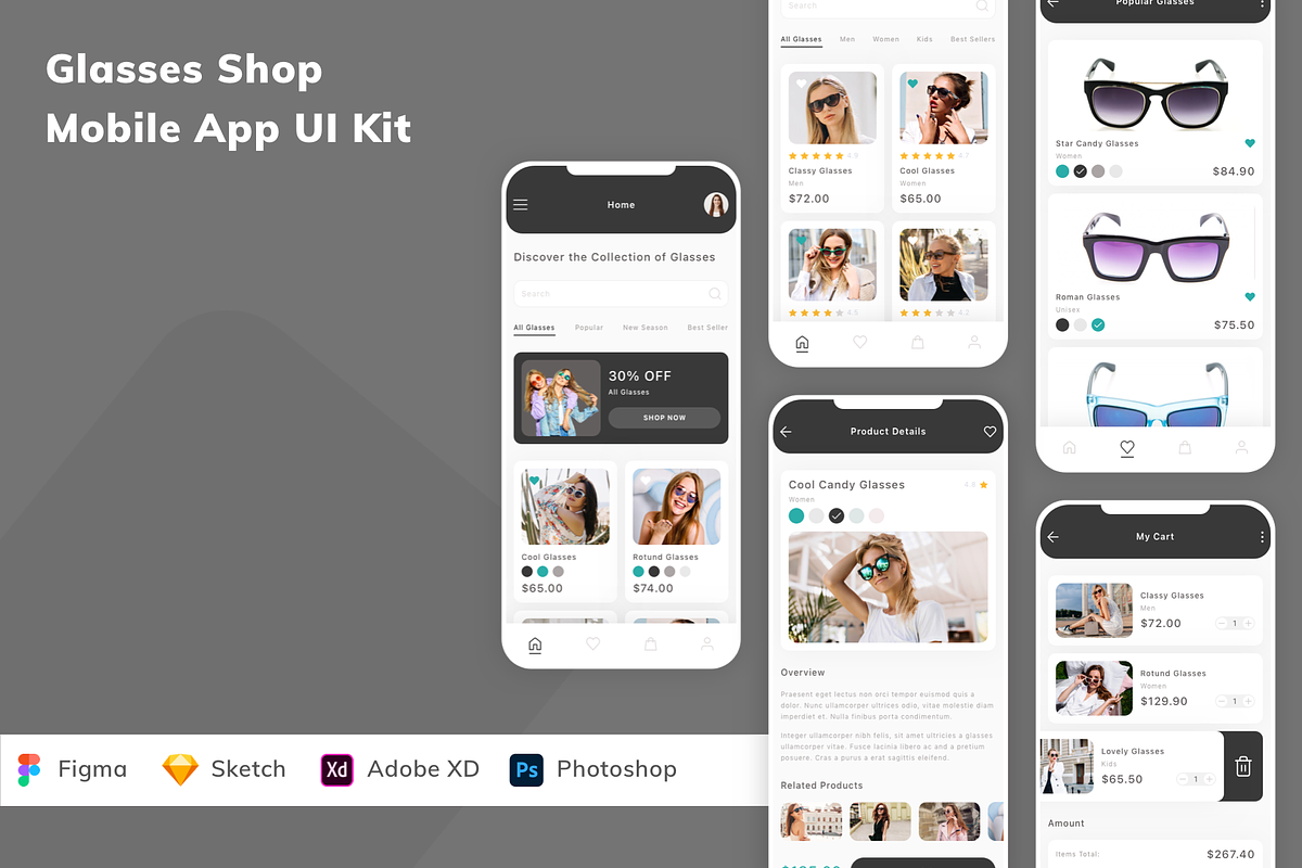Glasses Shop Mobile App UI Kit, an UI Kit Template by Betush | Creative ...