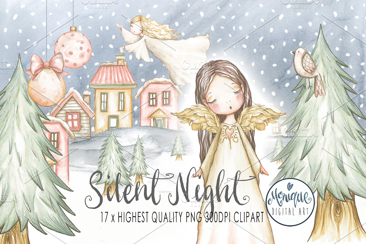 Christmas Angels Watercolor, an Illustration by Monique Digital Art