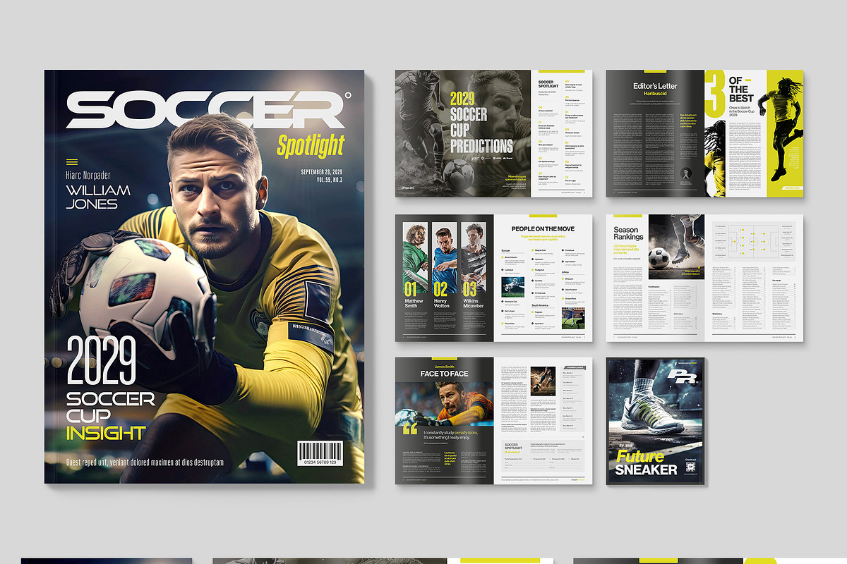 Soccer Sports Magazine Template, a Magazine Template by BrandPacks