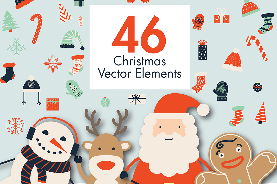 46 Christmas Elements & 3 Patterns, an Illustration by KatieGrissum