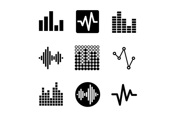 Music soundwave icons set, an Outline Icon by in8finity