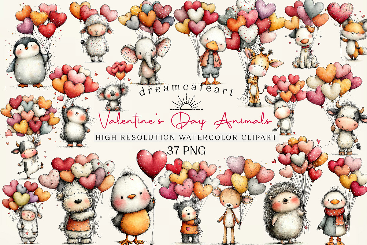 Animals Valentine's Day Clipart, an Illustration by DreamCafeArt