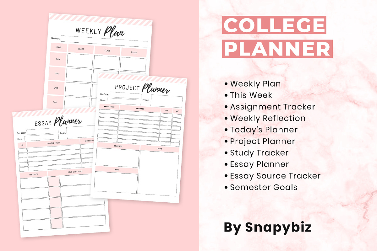 College Student Weekly Planner, a Print Template by Snapybiz