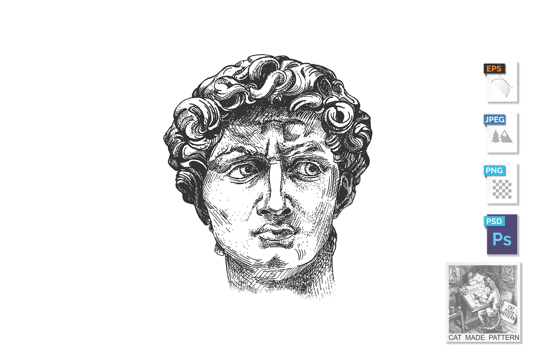 David head Michelangelo statue, an Illustration by CatMadePattern ...