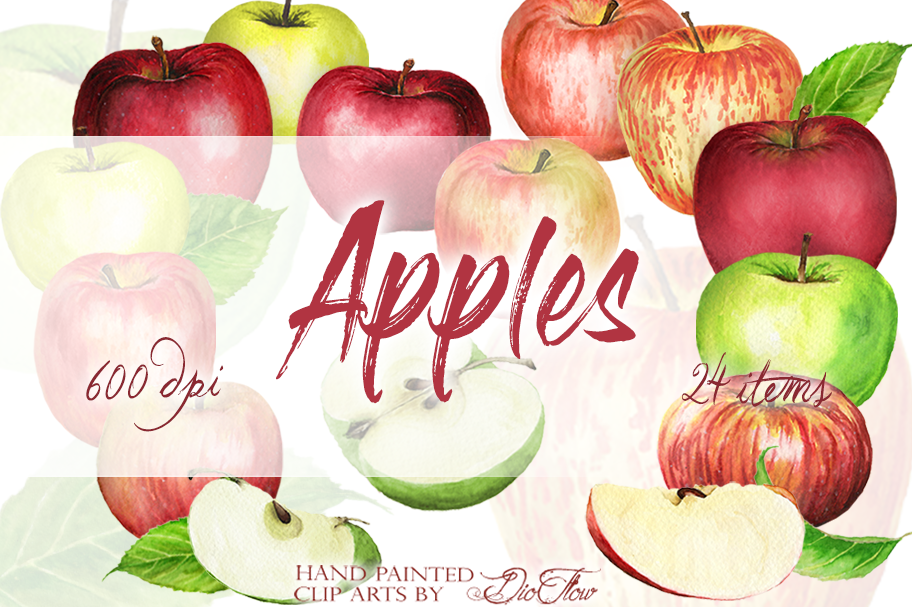 Apple Watercolor Clip Art, a Decorative Illustration by DioFlow ...