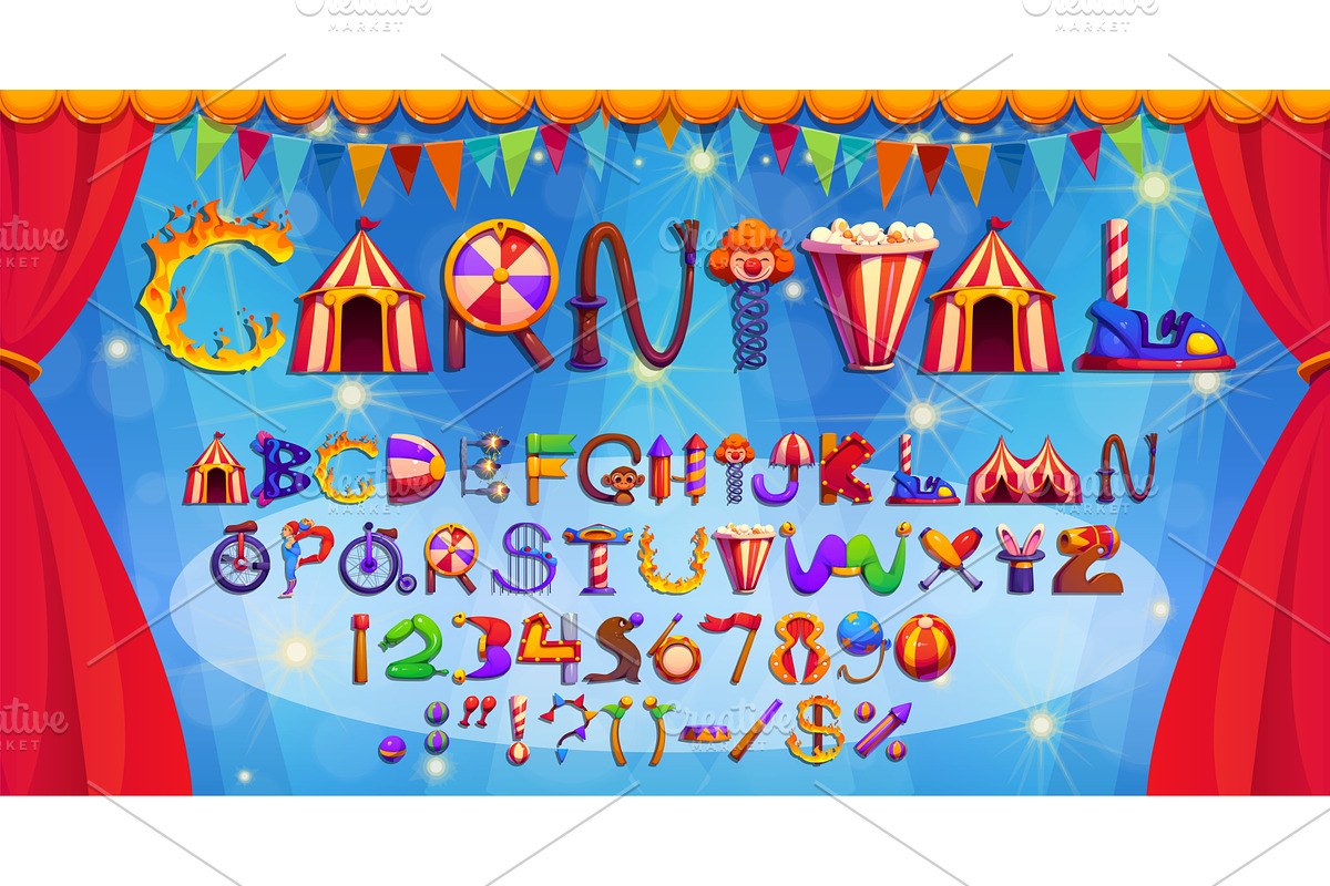 Cartoon retro carnival typeface, an Object Illustration by Vector Tradition