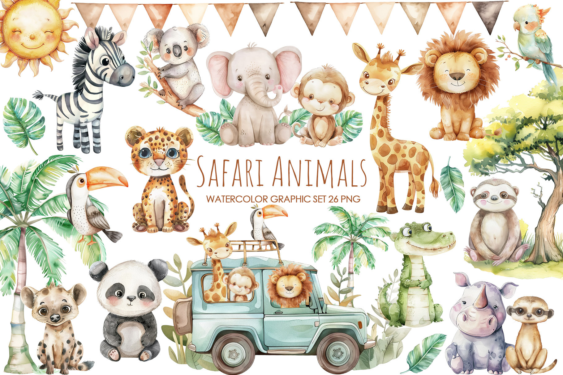 Cute safari animals clipart