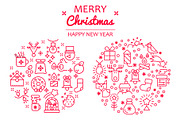 Christmas vector line icons+patterns, a Decorative Illustration by ...