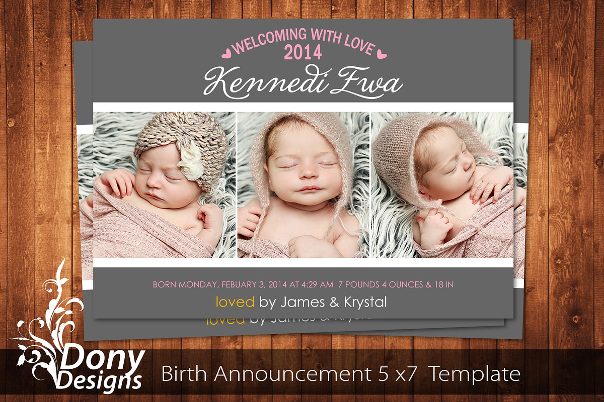 Newborn Baby Card Announcement, a Card Template by DonyDesigns