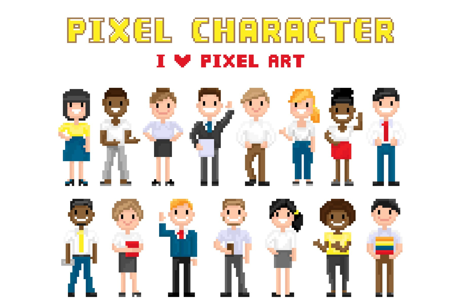 Pixel Characters I Love Art Vector, a Person Illustration by robuart
