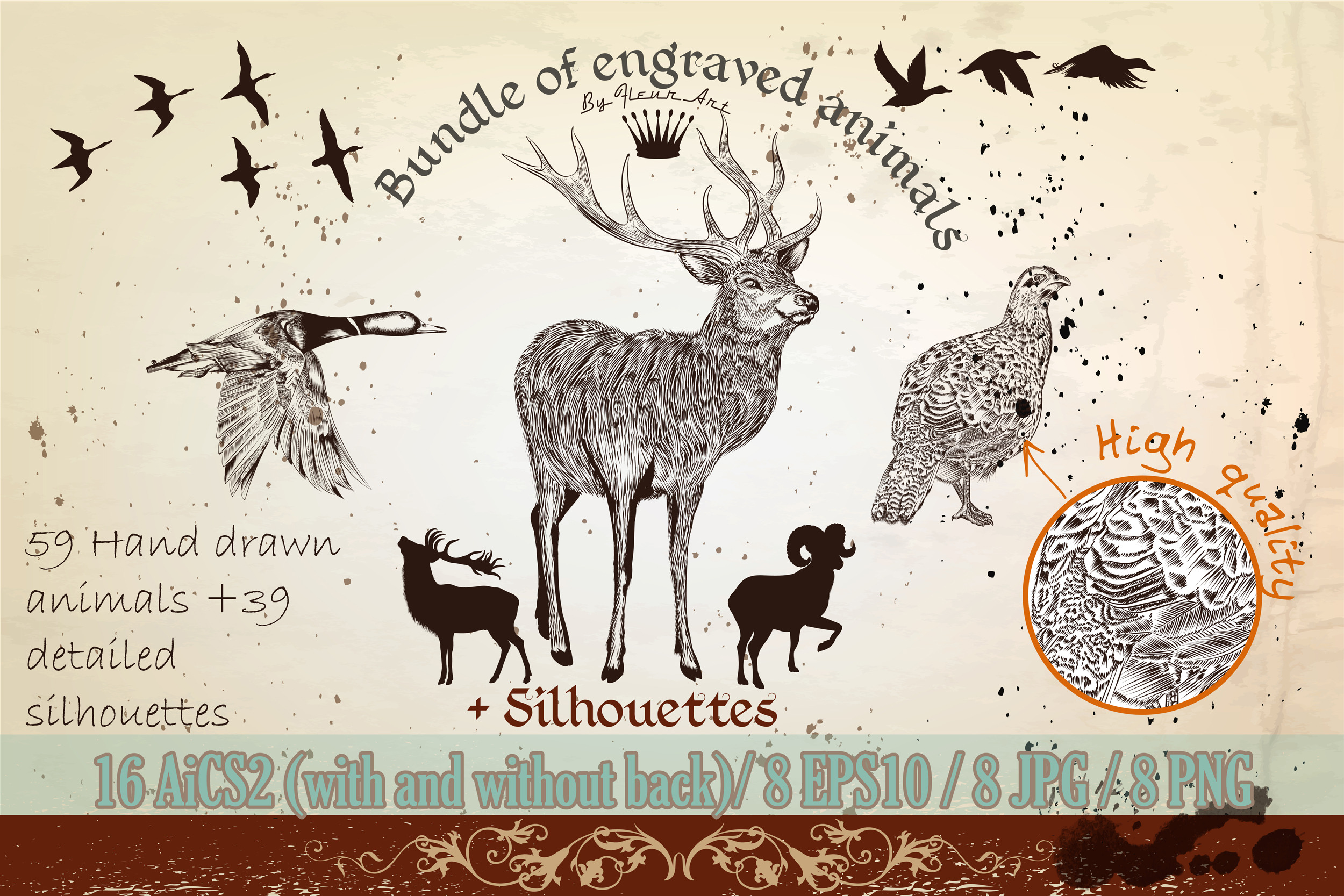 Bundle from vector engraved animals, an Object Graphic by FleurArt