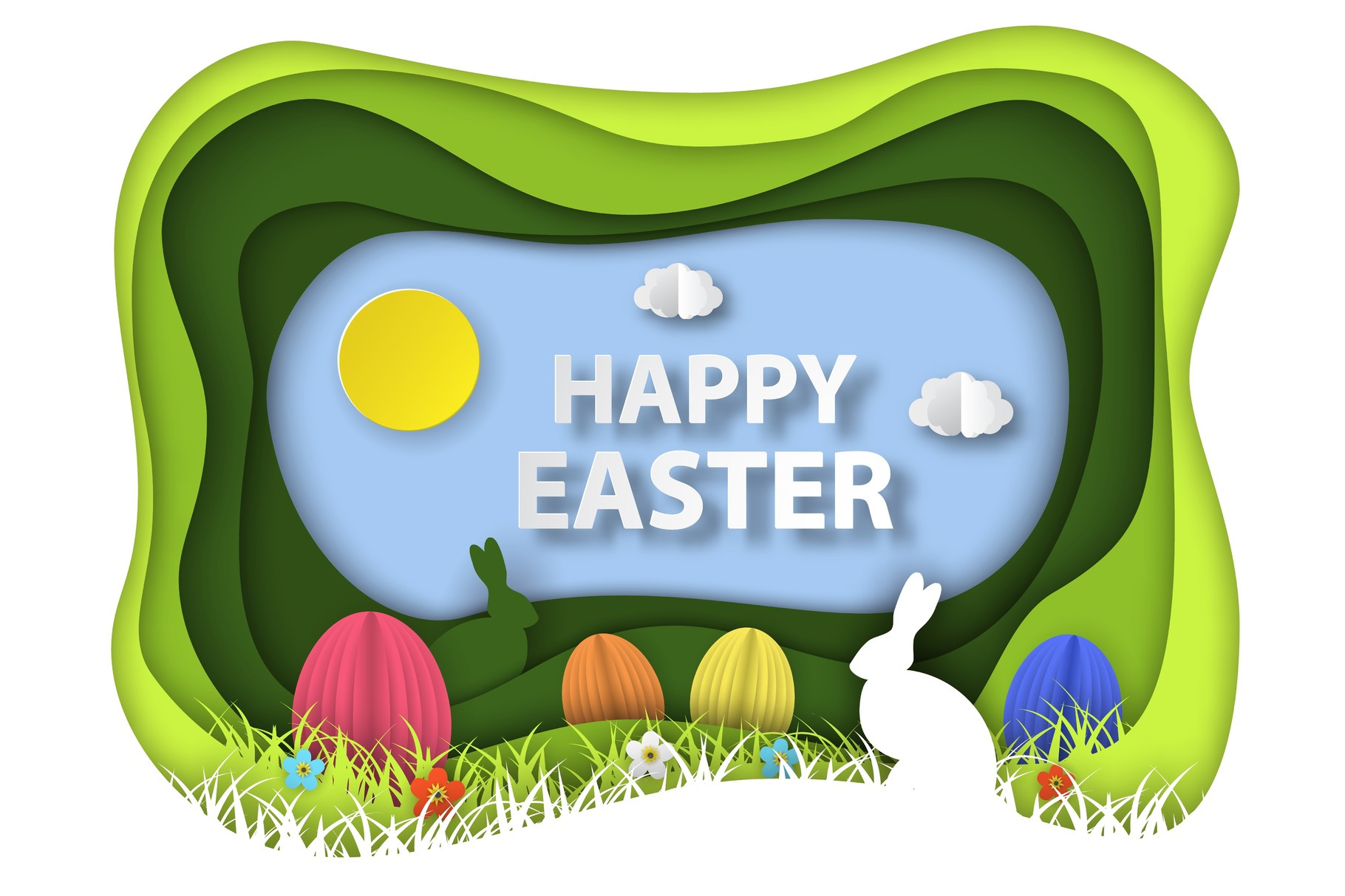 Happy Easter Paper art background,, an Animal Illustration by ModVector