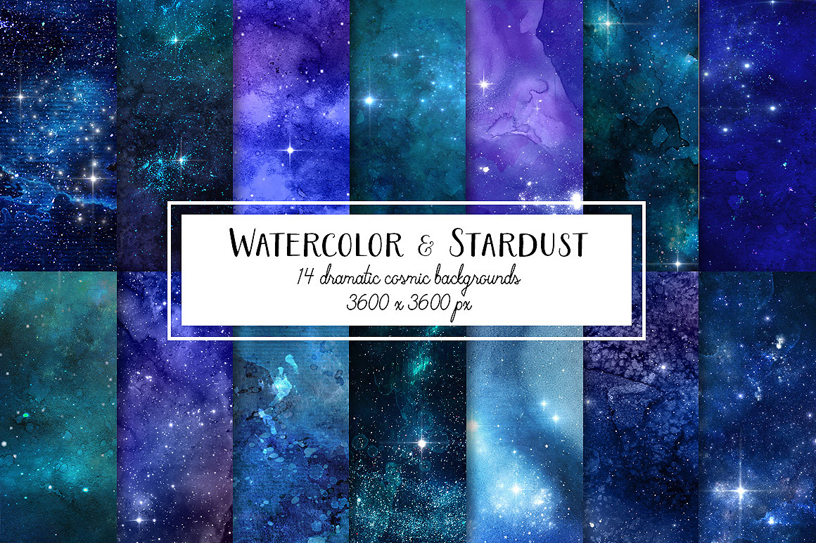 Watercolor and Stars Digital Paper, a Texture Graphic by Digital Curio