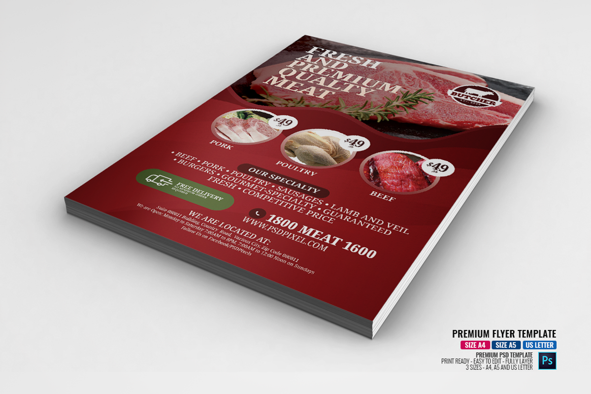 Butchery Services Flyer, a Flyer Template by PSDPixel