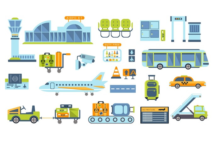 Airport Related Objects Set, a Transportation Illustration by TopVectors