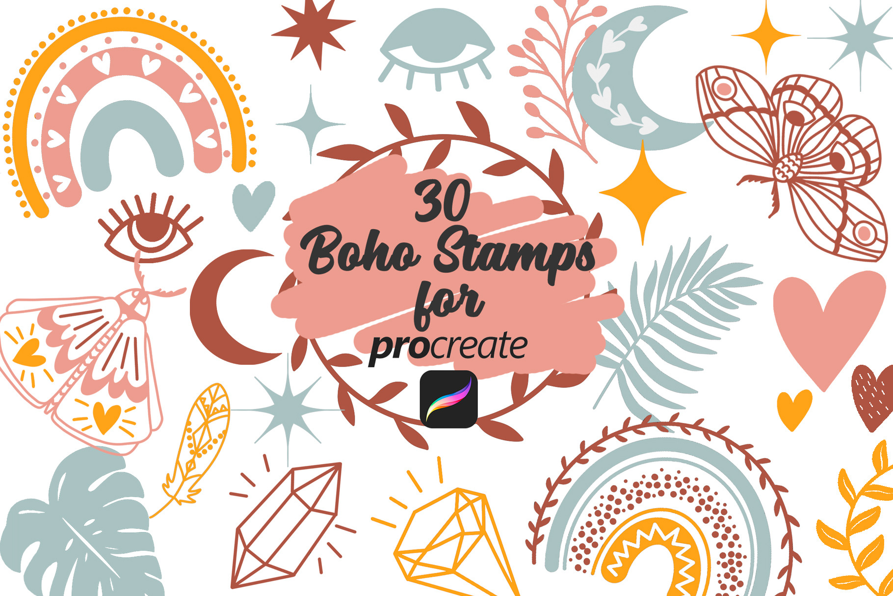 30 Boho Stamps for Procreate