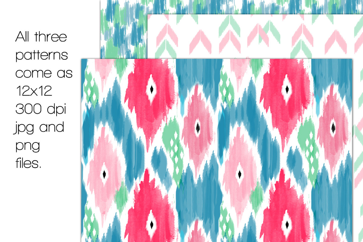 Three Seamless Ikat Patterns, a Pattern Graphic by Colors on Paper