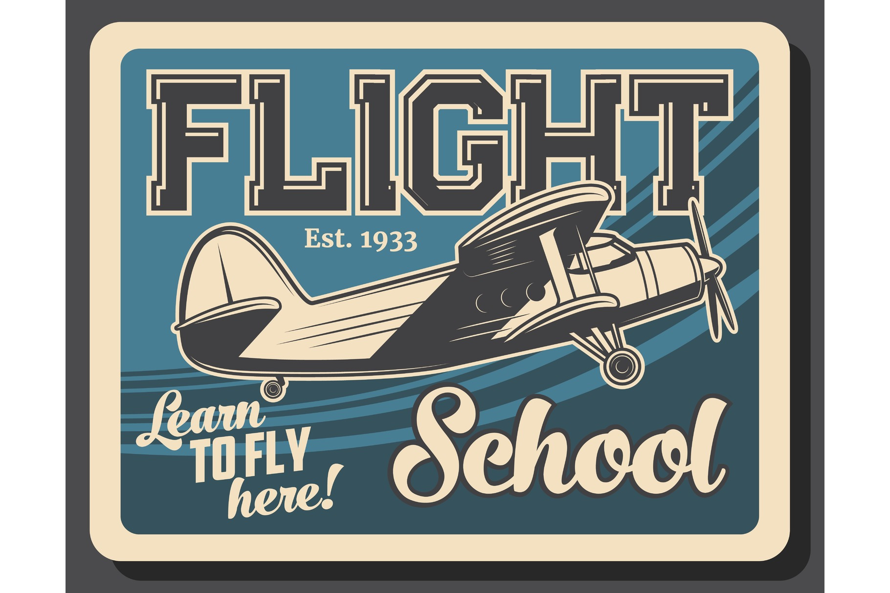 Flight school retro vector, an Education Illustration by Vector Tradition