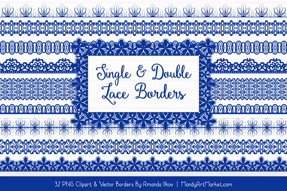 Royal Blue Lace Clipart Borders, an Illustration by Amanda Ilkov