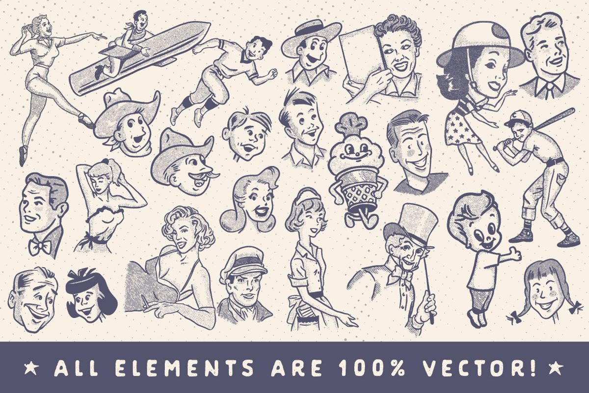 Retro Style Ad Characters, a Work Illustration by Chad Alan Steinborn