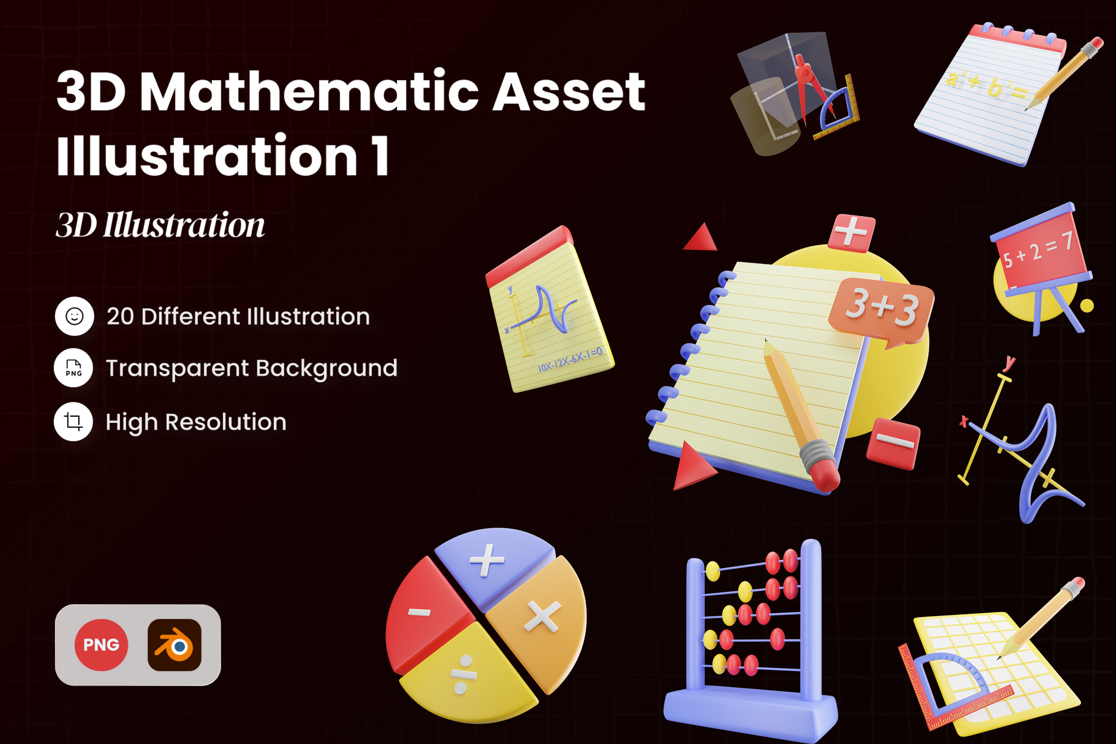 3D Mathematic Asset Illustration 1, an Object 3D Model by SLAB! Design ...