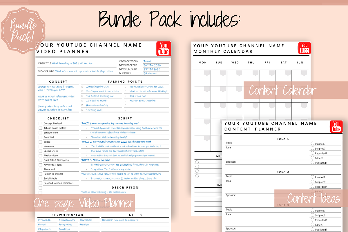 Youtube Planner, Video Vlog Bundle