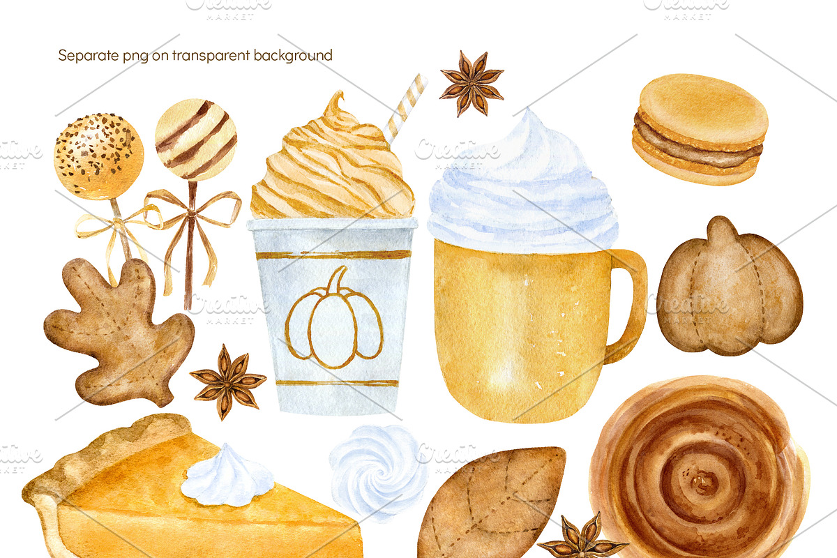 Pumpkin Spice Watercolor Clip Art, an Object Graphic by Watercolor Clipart