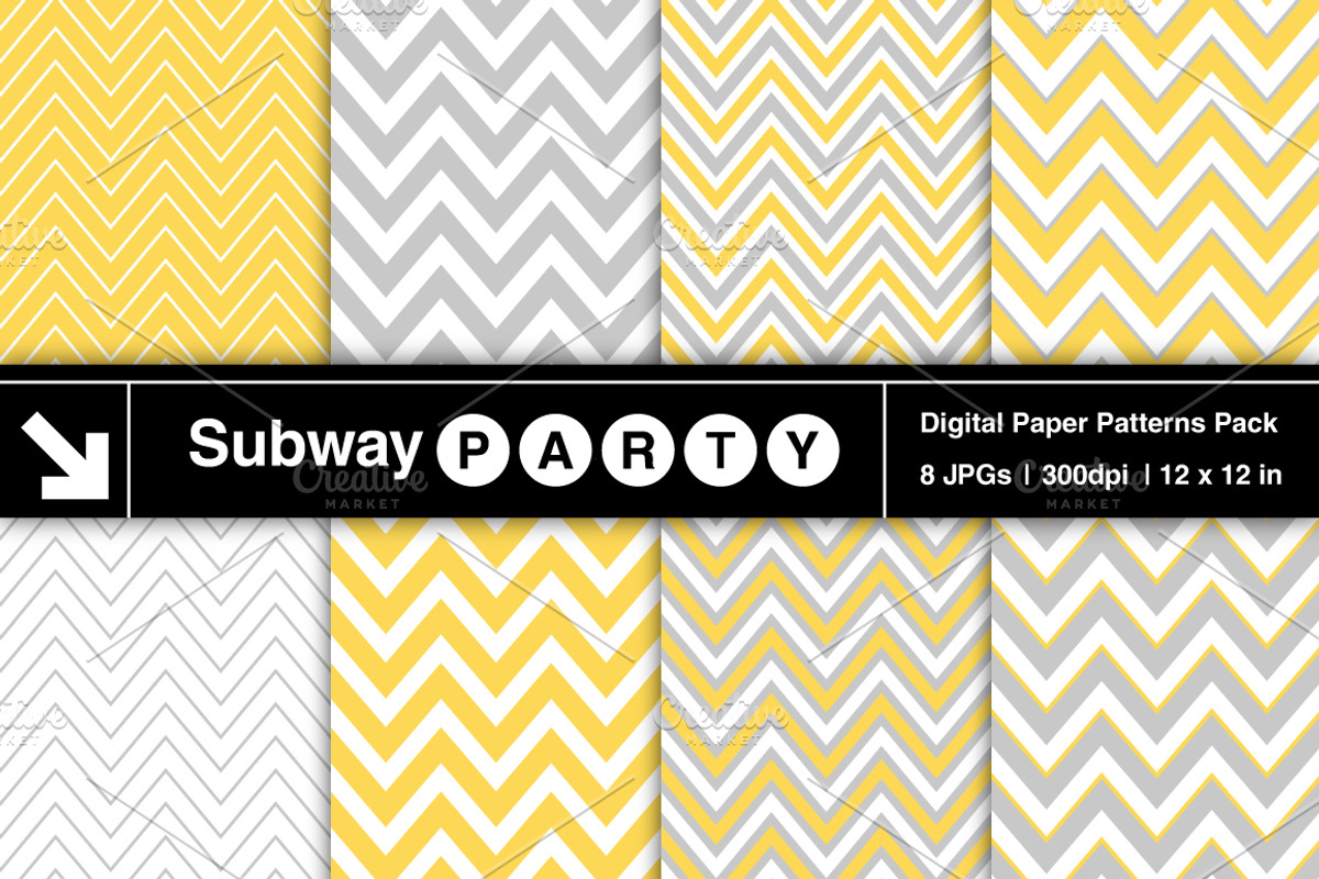 Gray & Yellow Chevron Digital Papers, a Pattern Graphic by SubwayParty ...