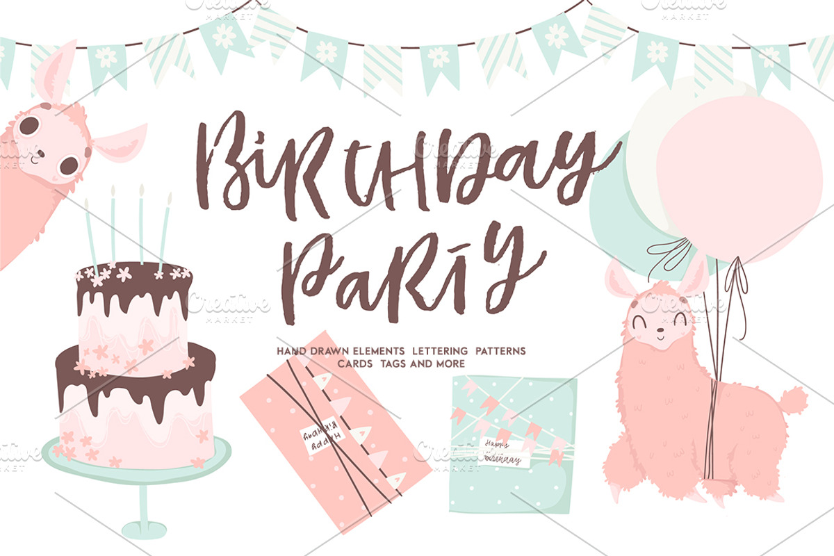 Cute Lama - Birthday party set, an Animal Illustration by Artnis ...