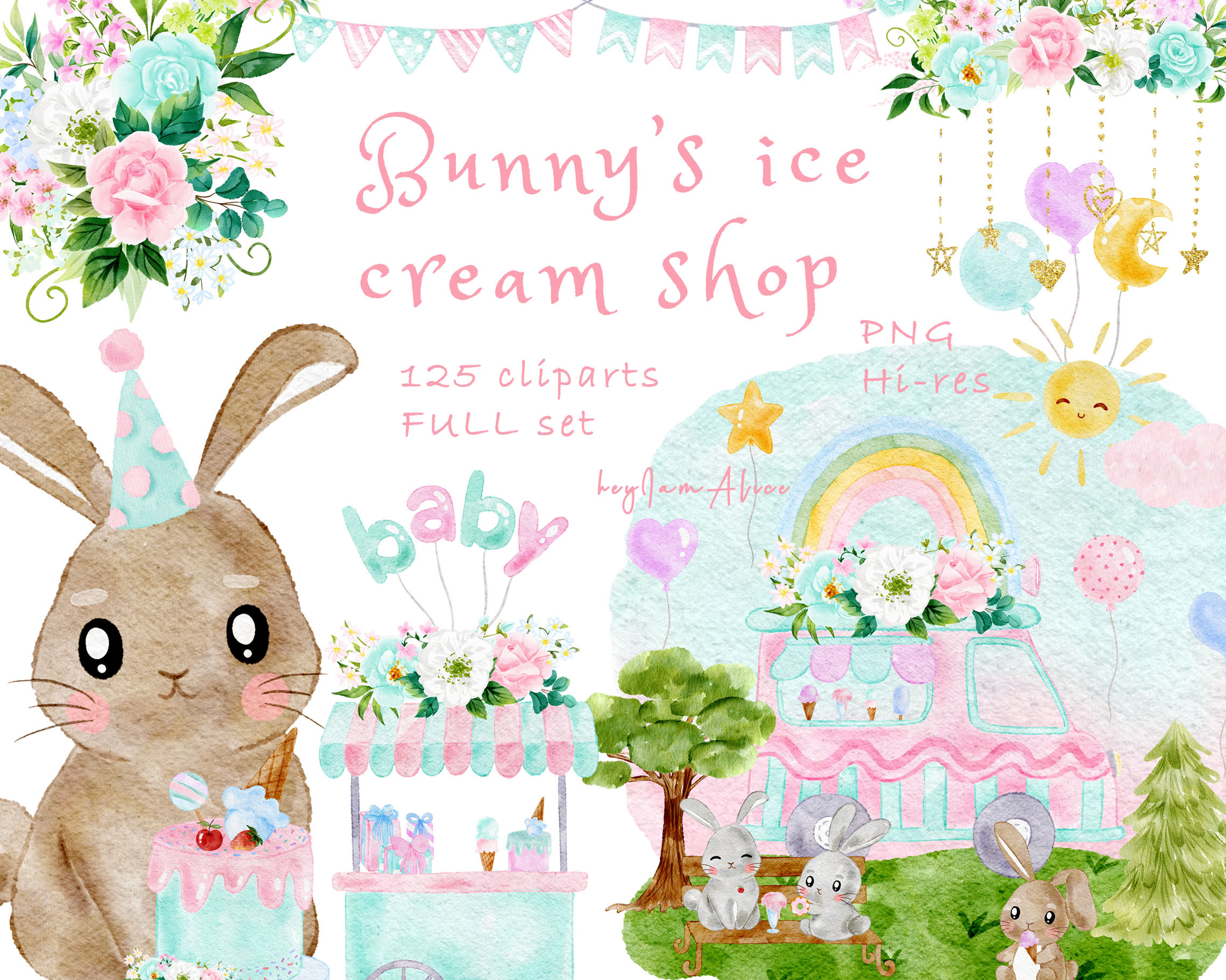 Bunny's ice cream shop clipart
