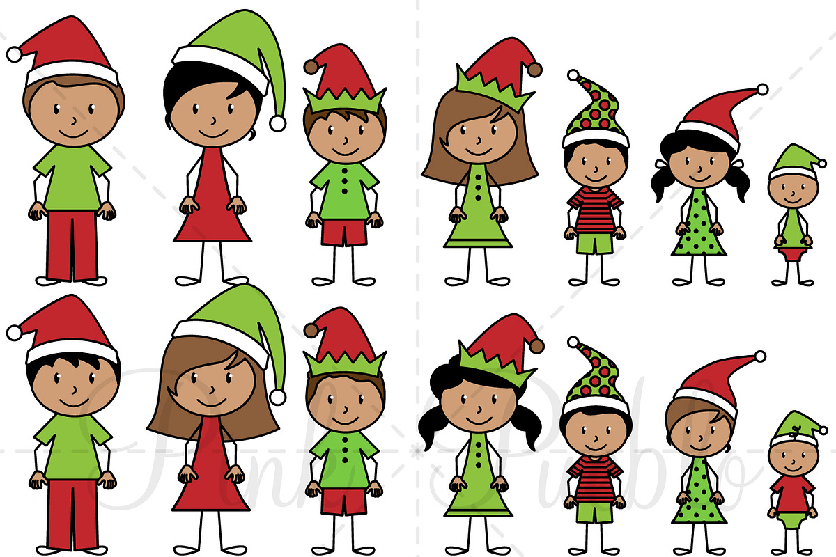 Christmas Stick Figure Clipart, an Illustration by PinkPueblo