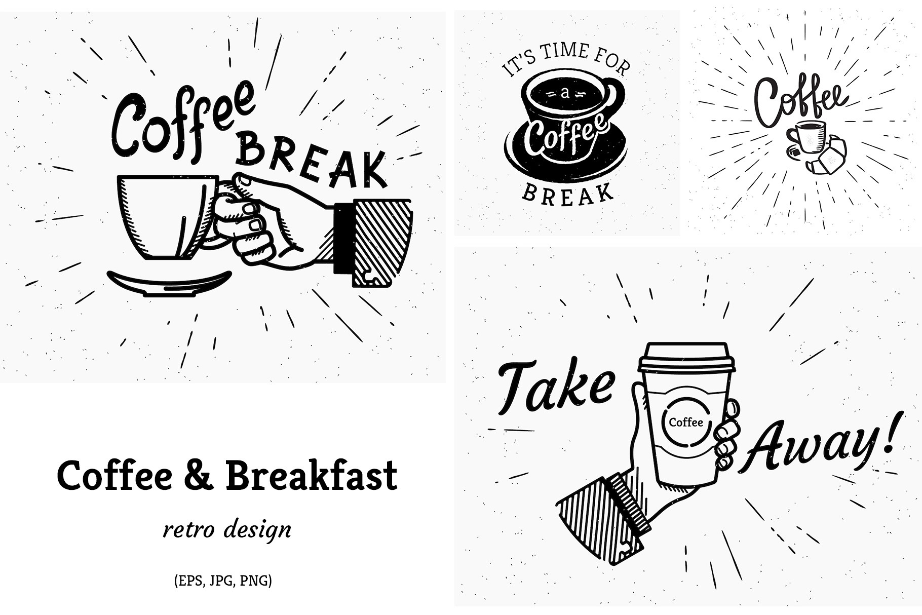 Retro coffee break vectors pack, a Decorative Illustration by Julia Tim