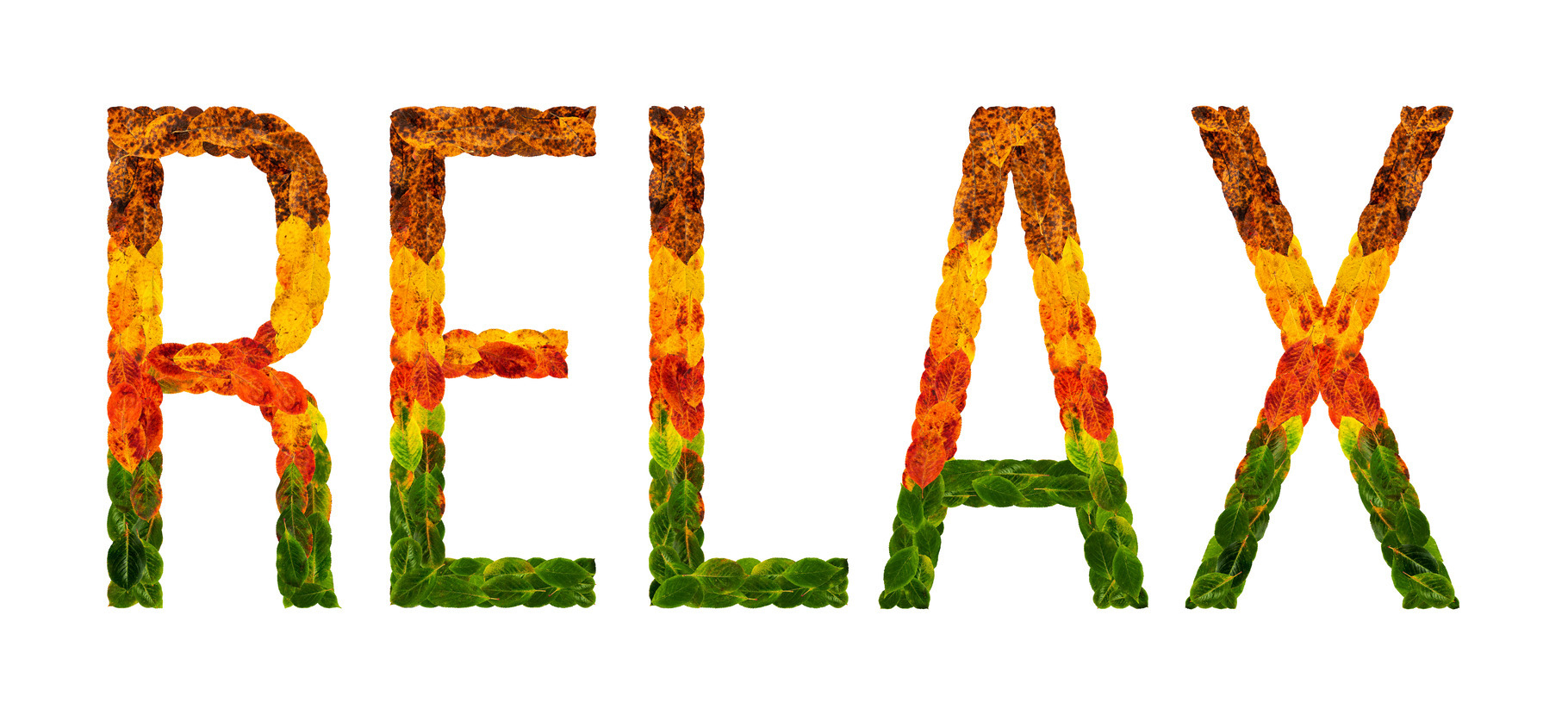 word relax written with leaves white isolated background, banner for ...