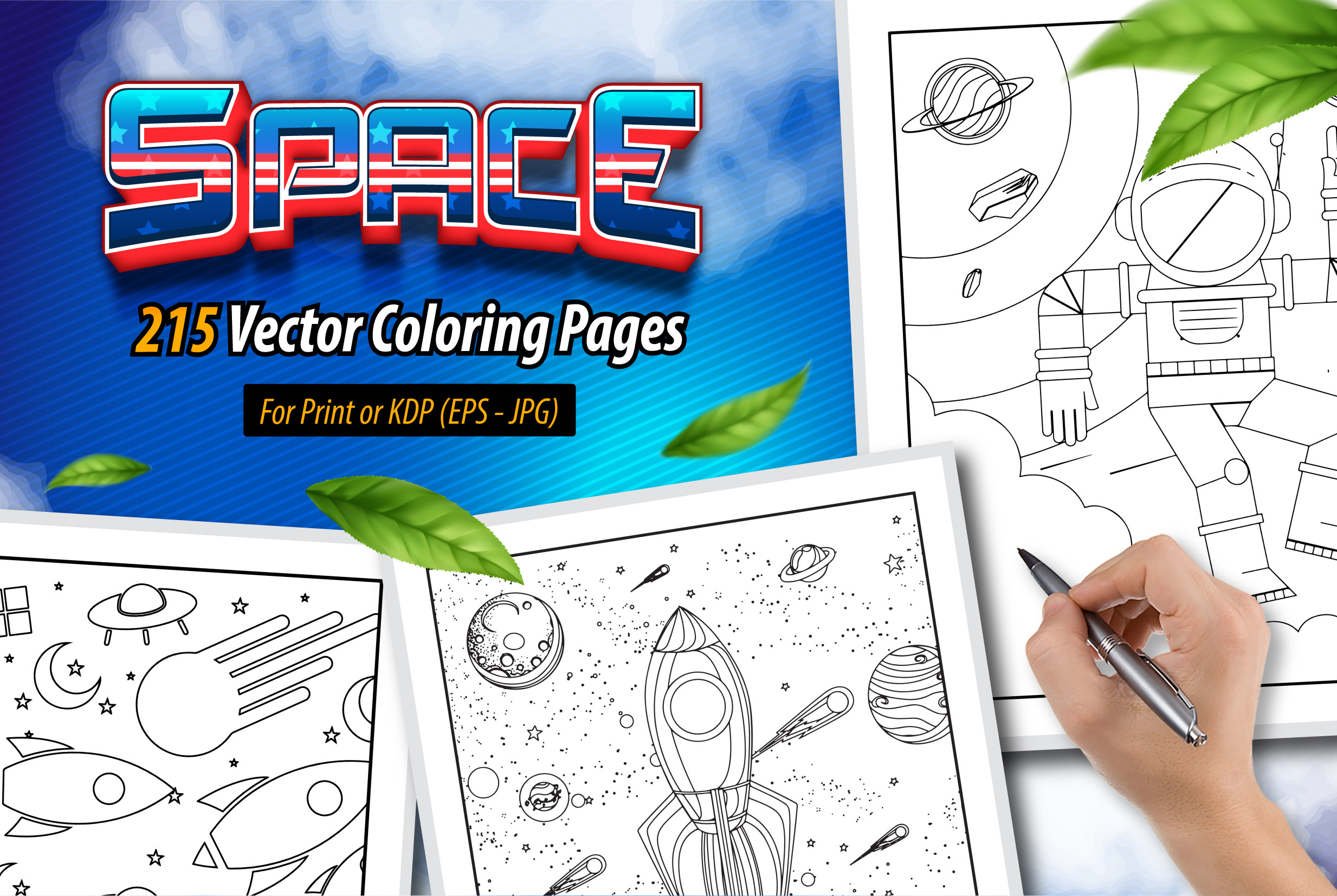 215 Vector Space Coloring Pages, an Illustration by Blue Digital Studio