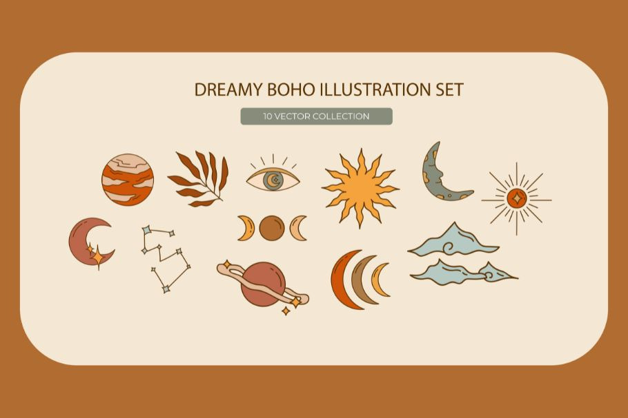 Dreamy Boho Illustration Set, an Object Illustration by Creathub Studio