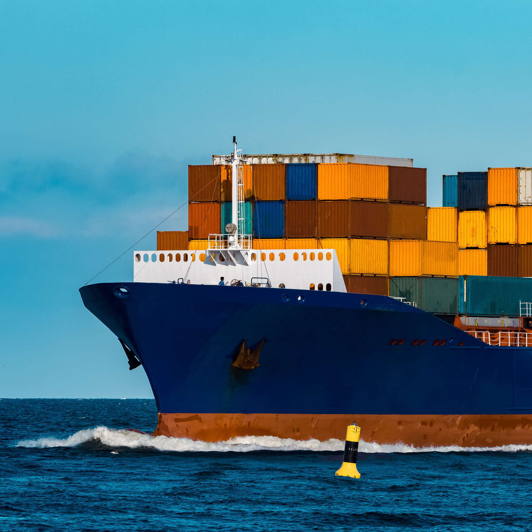 Blue container ship featuring big, blue, and boat, a Transportation ...