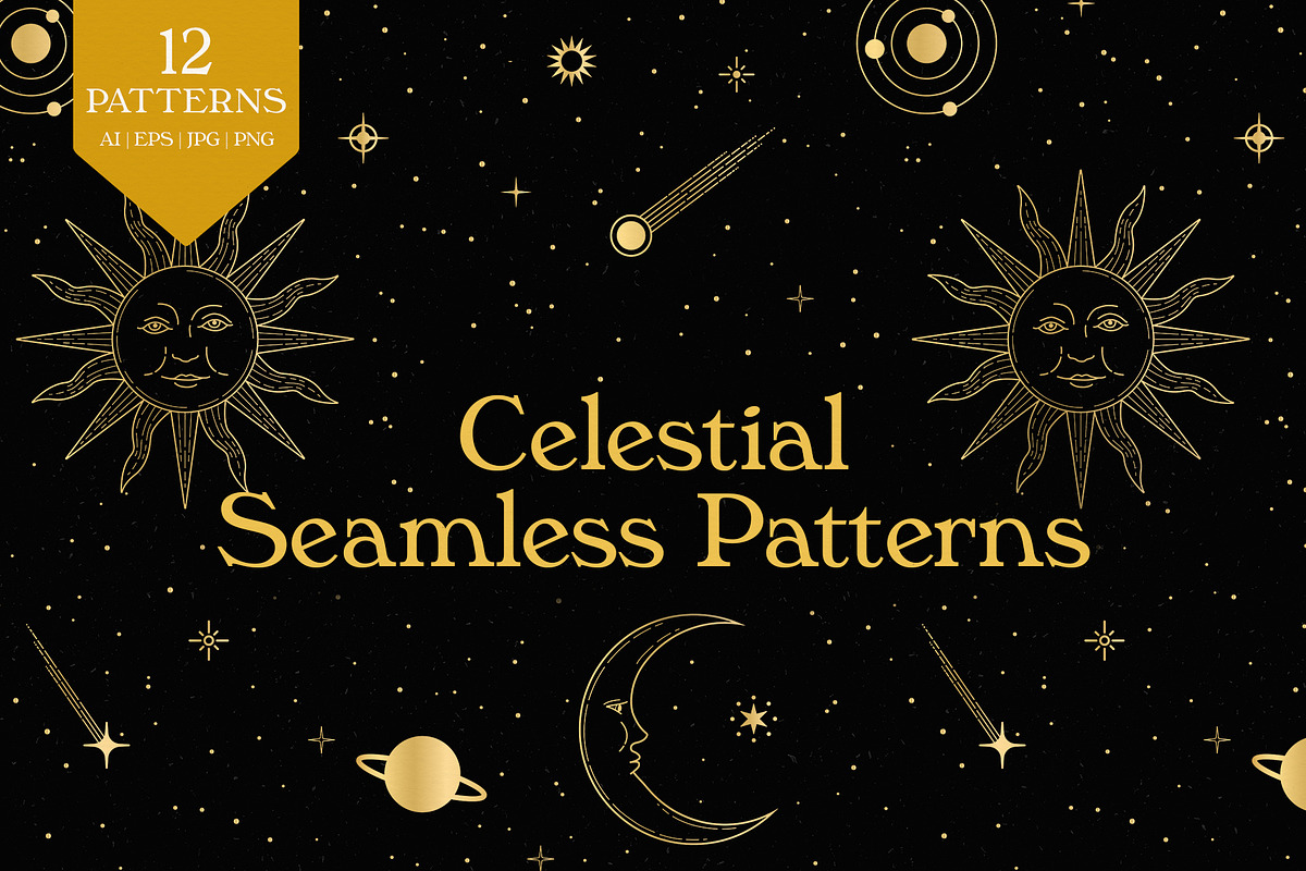 Celestial Seamless Patterns, a Pattern Graphic by Megs Lang