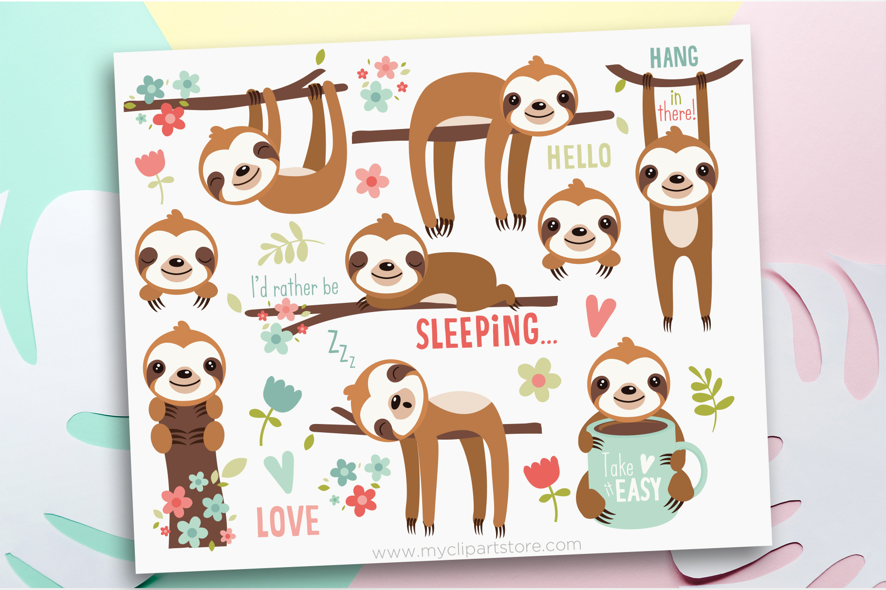 Cute Sloth Vector Clipart + SVG, an Illustration by MyClipArtStore