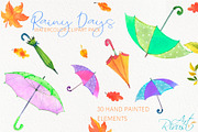 Fall umbrellas and rain clipart, a Decorative Illustration by RivusArt