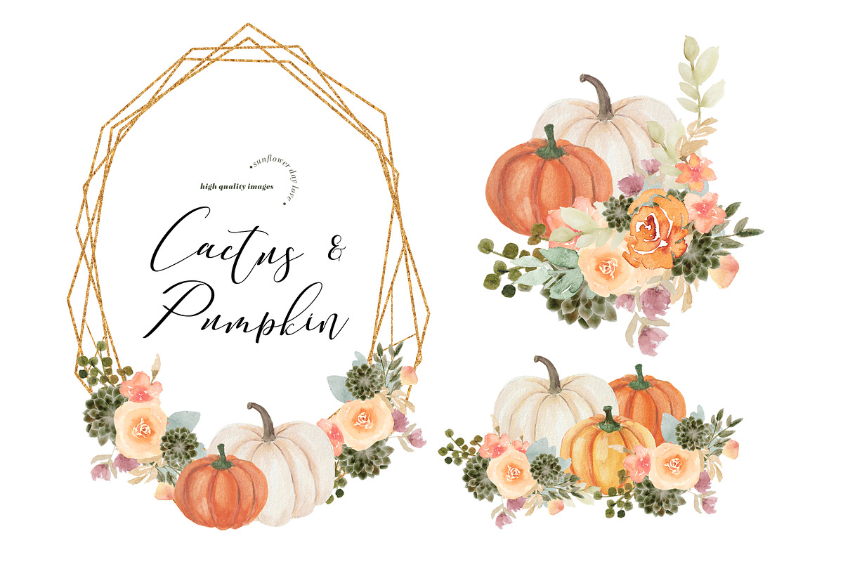 Frame Orange Pumpkin Cactus Clipart, an Illustration by Sunflower Day Love