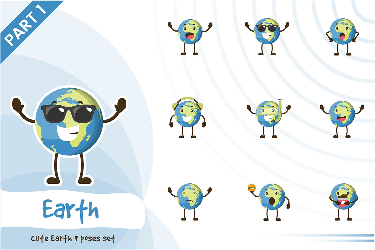 Illustration Of Cute Earth Pose Set, a Technology Illustration by Nisha ...