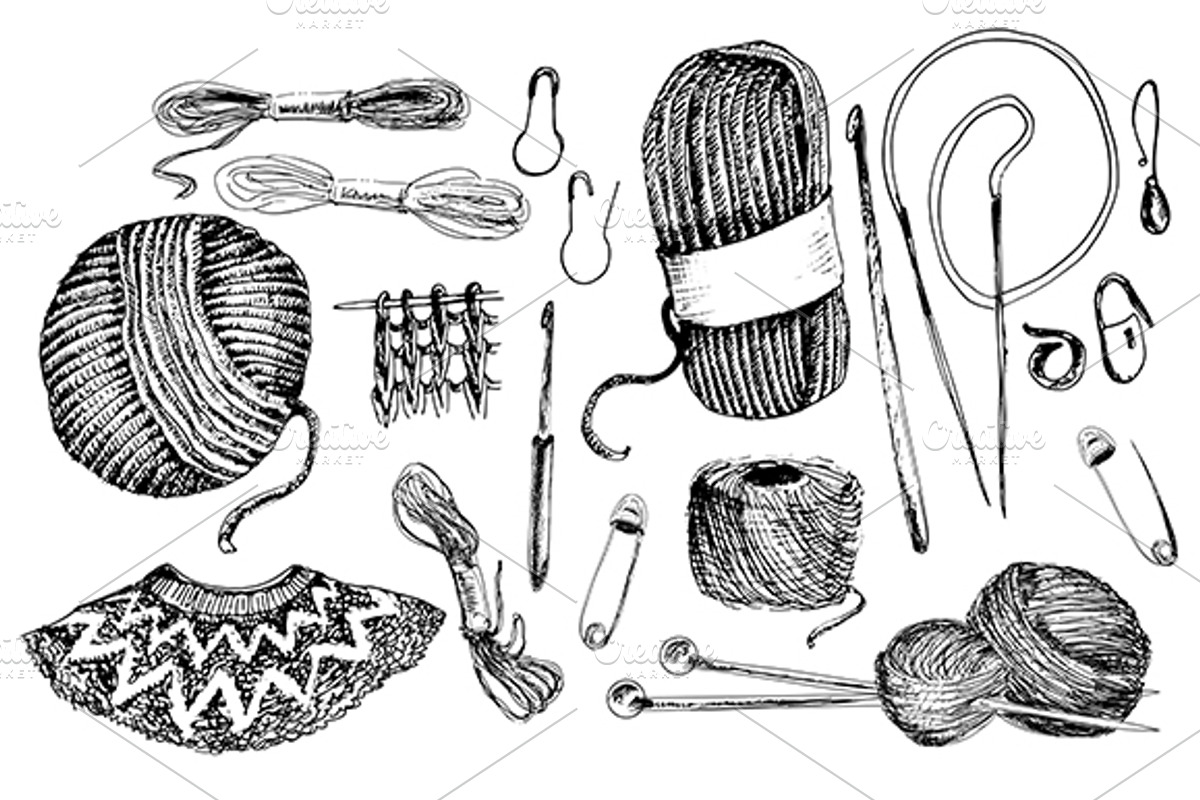 Knitting tools and accessories, an Object Illustration by Alena Kaz